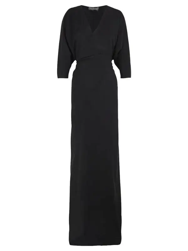 CORTANA V-neck Quarter-sleeve Maxi Dress - Black