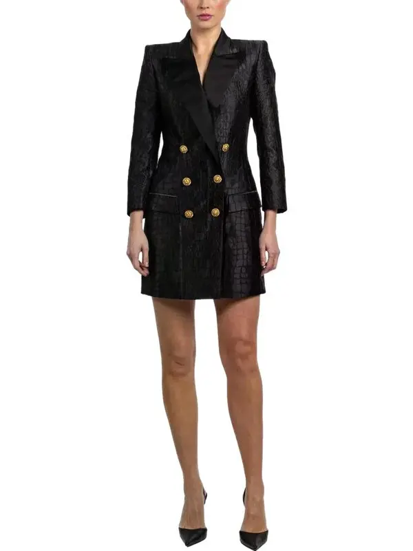 Balmain Button Textured Mini Dress - Black