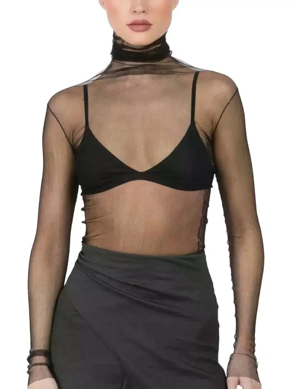 CORTANA Tulle Turtleneck Top - Black