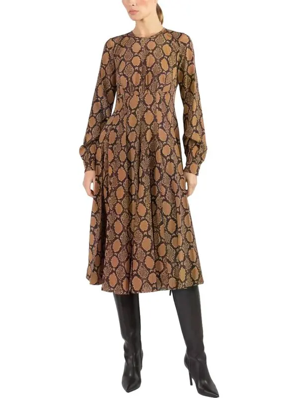 Michael Kors Long-sleeve Flared Midi Dress - Brown