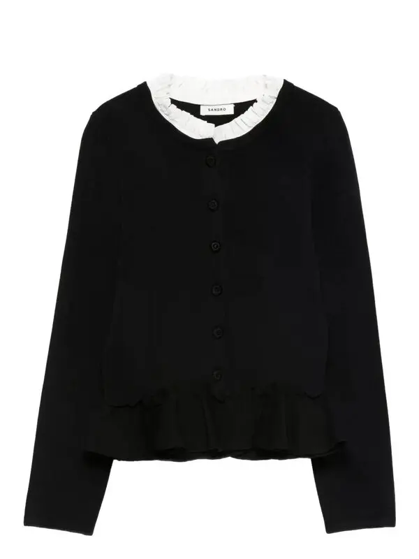 Sandro Ruffled Cardigan With Detachable Collar - Black