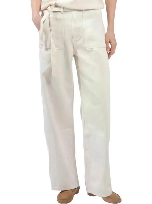 LE JEAN Tie-waist Patch-pocket Wide Leg Jeans - White