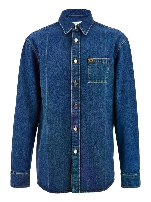 FERRAGAMO Embroidered Denim Shirt - Blue