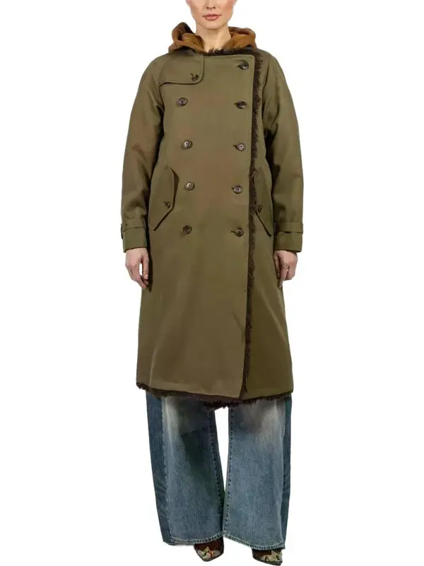 R13 Reversible Hooded Trench Coat - Green