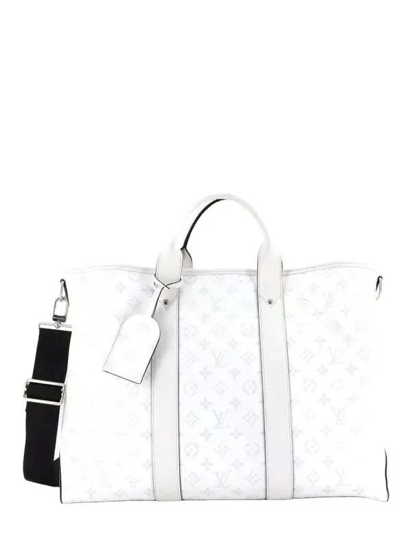 LOUIS VUITTON Weekend Nm Monogram Taigarama Tote Bag - White