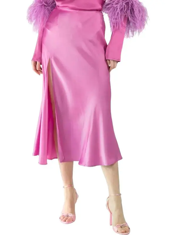 Lapointe Satin Midi Skirt - Pink