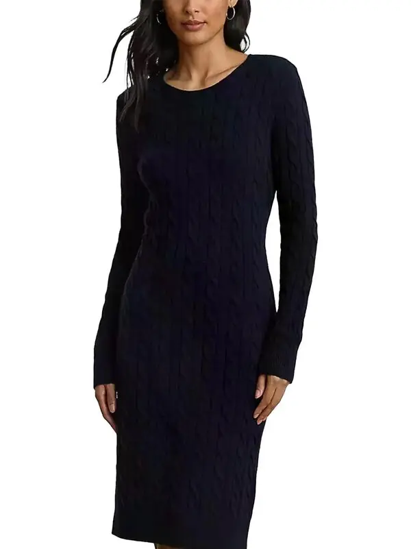 Ralph Lauren Cable-knit Long-sleeve Midi Dress - Blue