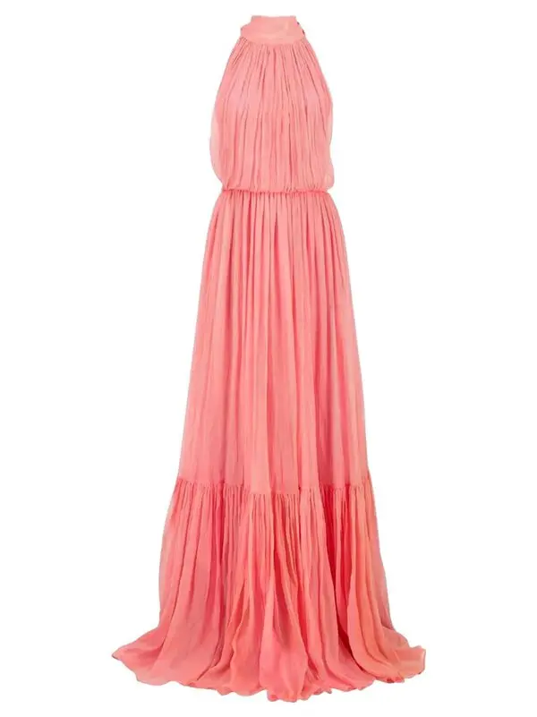 Gucci Halterneck Tiered Maxi Dress - Pink