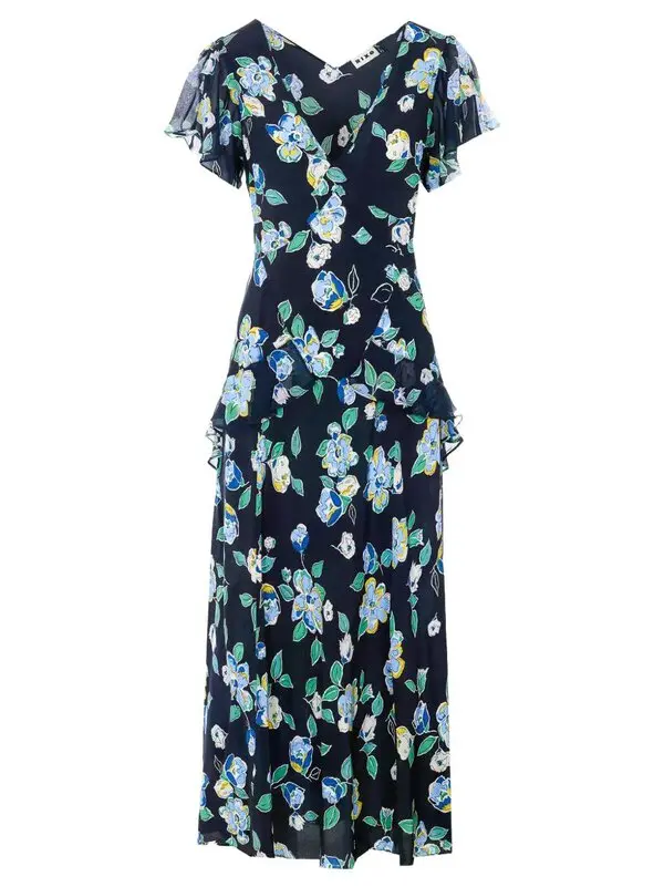 Rixo Evie Floral V-neck Midi Dress - Blue