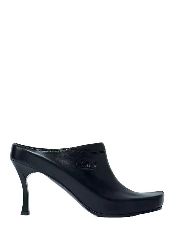 Balenciaga Debossed Logo Heeled Mules - Black