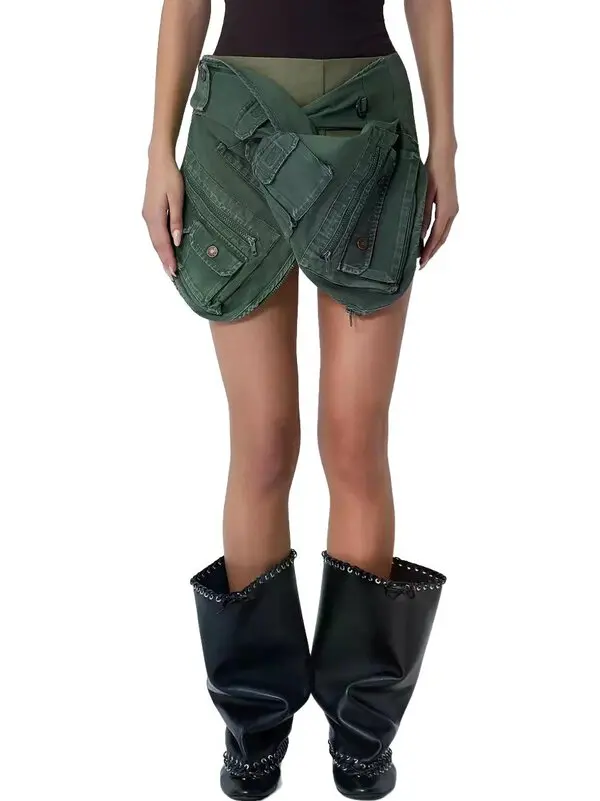 AUGUST BARRON Layered Cargo Mini Skirt - Green