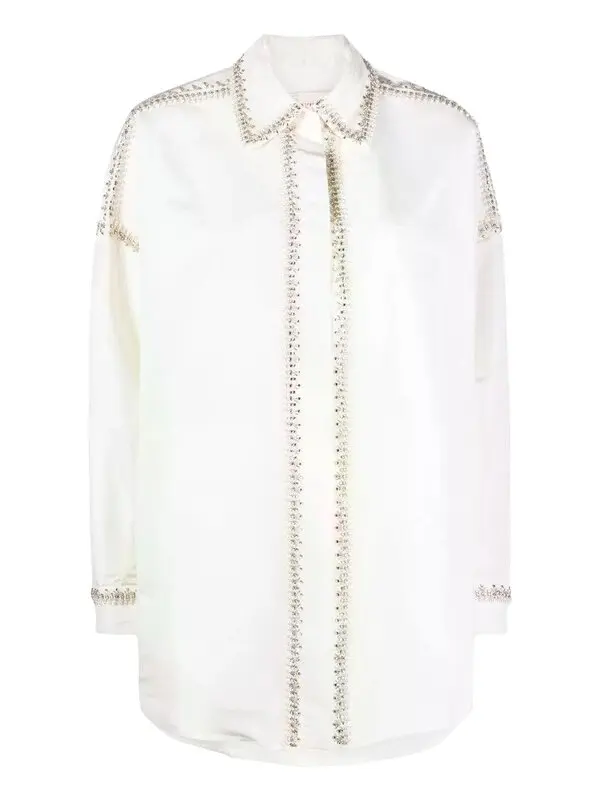 Valentino Garavani Embellished-trim Long-sleeve Shirt - Neutrals