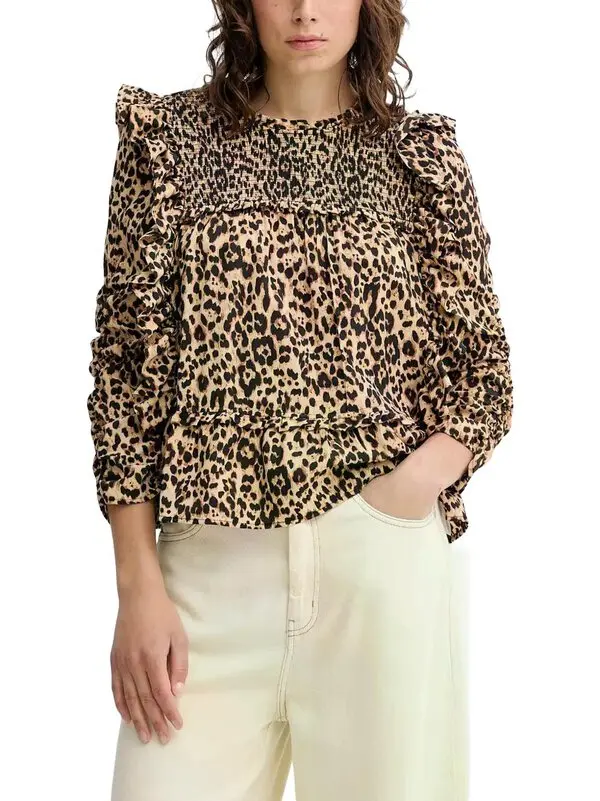 Munthe Animal-print Blouse With Ruffled Detail - Neutrals