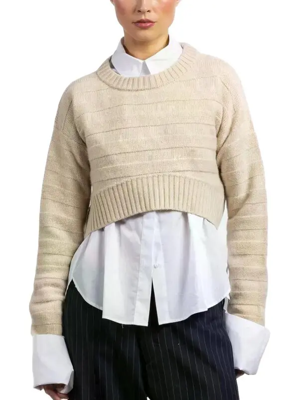 MAISON JEJIA Striped Crop Sweater - Neutrals