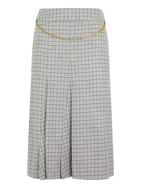 Malo Plaid Pleated Midi Skirt With Chain Detail - Grey