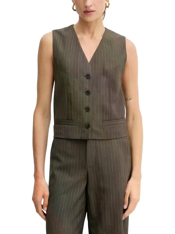 Miss Sixty Button Pinstripe Sleeveless Tank Top - Brown