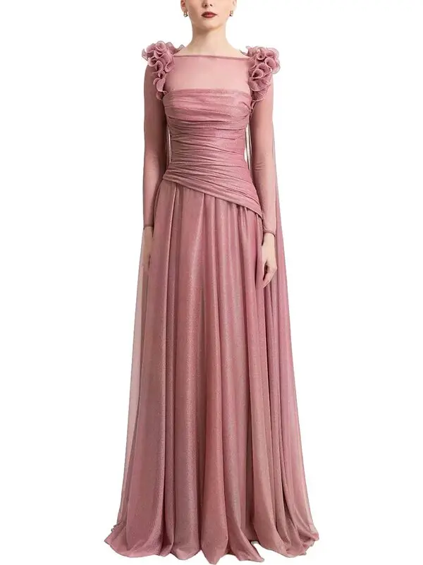 GEMY MAALOUF Detachable-cape Ruffled Gown - Pink
