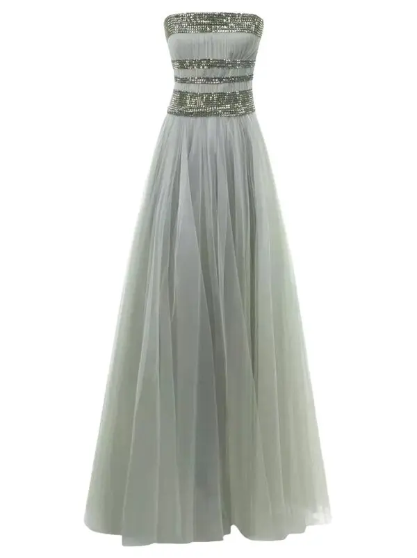 GEMY MAALOUF Embellished Corset Tulle Gown - Grey