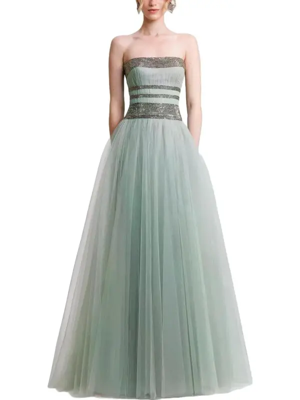 GEMY MAALOUF Embellished Corset Tulle Gown - Grey