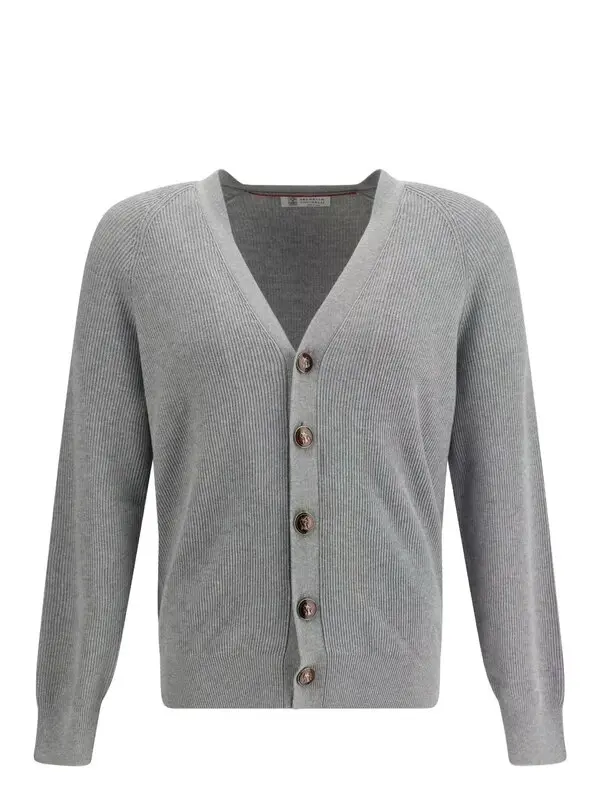 Brunello Cucinelli V-neck Ribbed Knit Cardigan - Grey