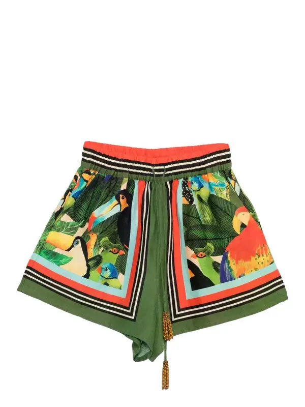 Farm Rio Bird-print Beaded Shorts - Green