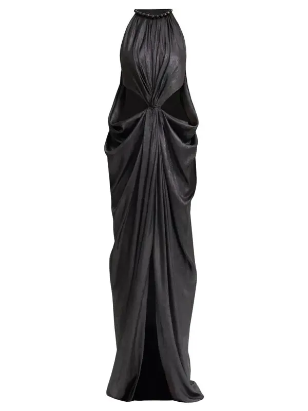GEMY MAALOUF Embellished-neck Draped Maxi Dress - Black