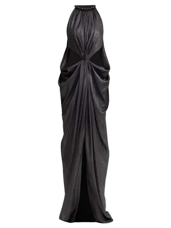 GEMY MAALOUF Embellished-neck Draped Maxi Dress - Black