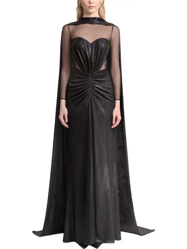 GEMY MAALOUF Cape-overlay Maxi Dress - Black