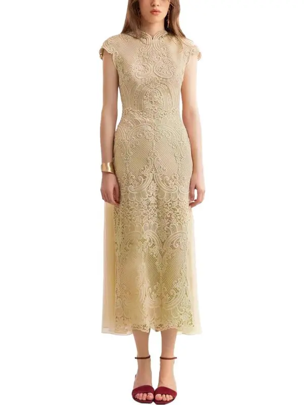 GEMY MAALOUF Cape Overlay Midi Dress - Neutrals