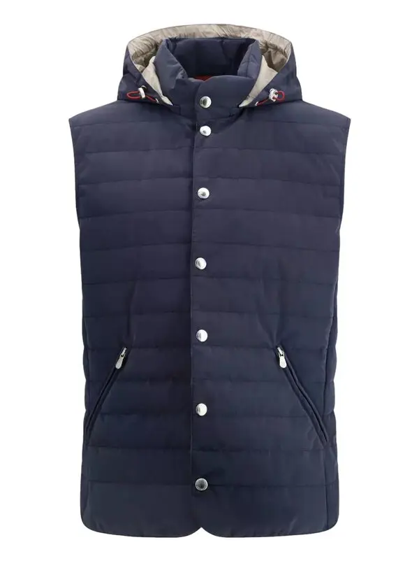 Brunello Cucinelli Hooded Buttoned Gilet - Blue
