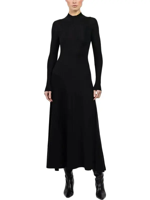 Maria Mcmanus Long-sleeve Ribbed Midi Dress - Black