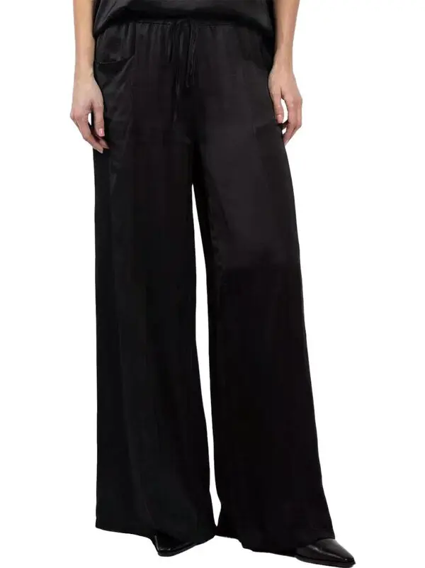 ANY PLACE Satin Palazzo Pants - Black