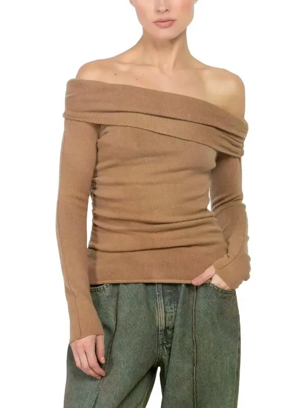 THE SEI Off-shoulder Long-sleeve Top - Brown