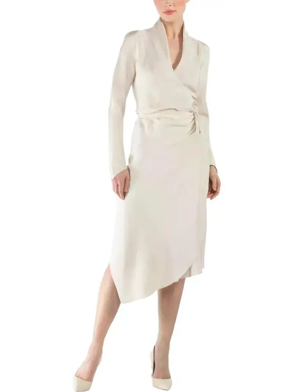 PETER COHEN Victor Long-sleeve Wrap Midi Dress - Neutrals
