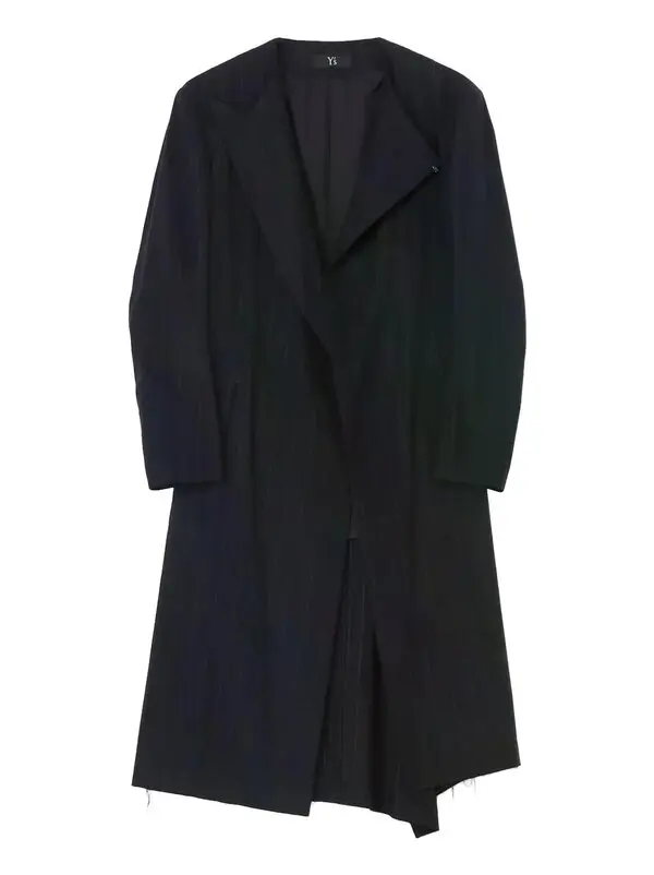 Y’s Asymmetric Pinstriped Wool-blend Coat - Blue