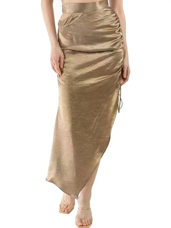 JBQ Riva Ruched Slit Skirt - Gold