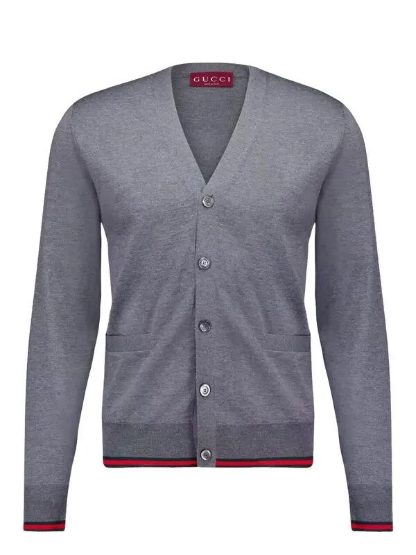 Gucci Web-detail Wool Cardigan - Grey
