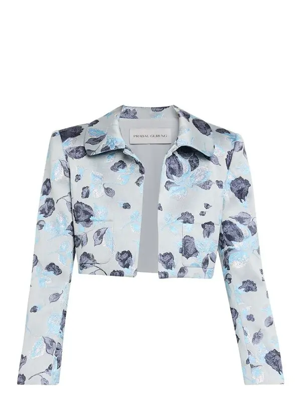 Prabal Gurung Metallic Floral Jacquard Bolero Jacket - Ice Blue Multi
