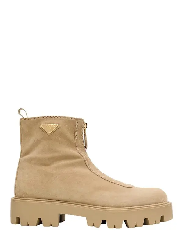 Prada Stride Suede Ankle Boots - Neutral
