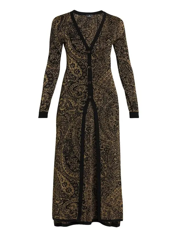 Etro Metallic Paisley Knit V-neck Long Cardigan - Black 2