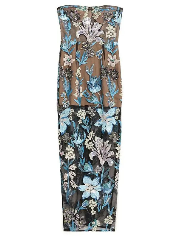 BRONX BANCO Dahlia Strapless Sequined Tulle Gown - Blue Multi