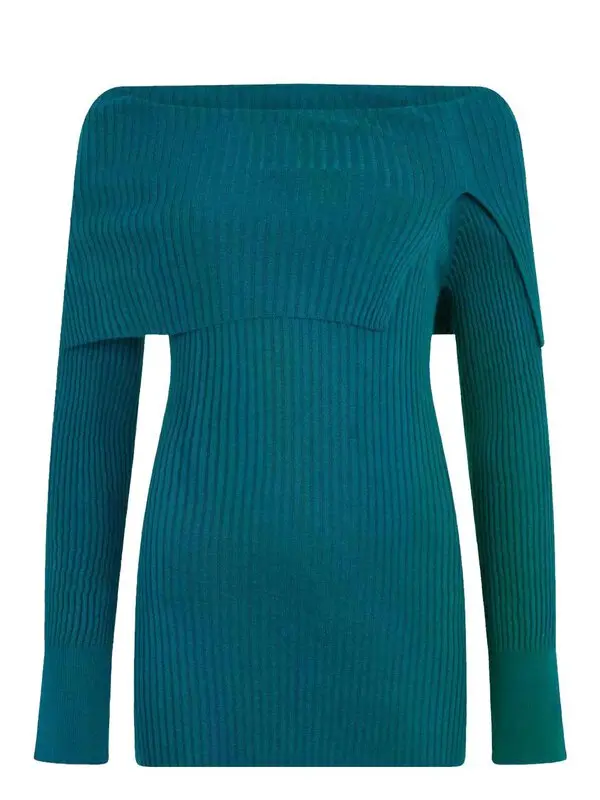 Malo Ribbed Off-shoulder Top - Blue