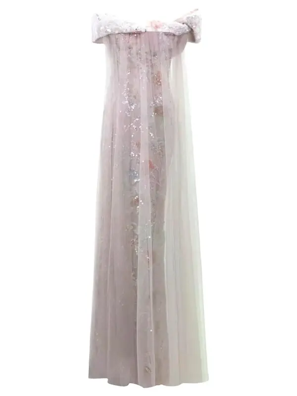 GEMY MAALOUF Off-the-shoulder Tulle Maxi Dress - Pink