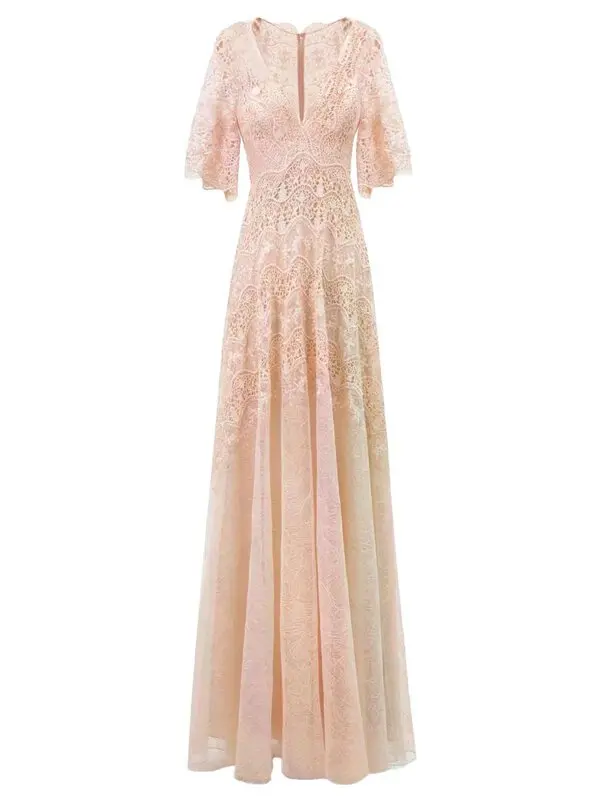 GEMY MAALOUF Lace V-neck Maxi Dress - Pink