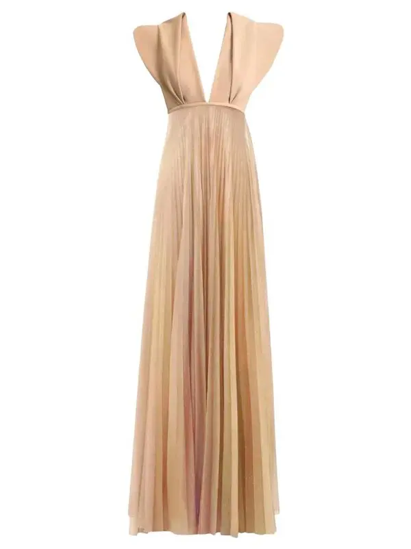 GEMY MAALOUF Paneled Pleated Gown - Neutrals