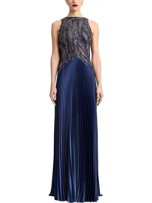 GEMY MAALOUF Plissé Embellished Gown - Blue