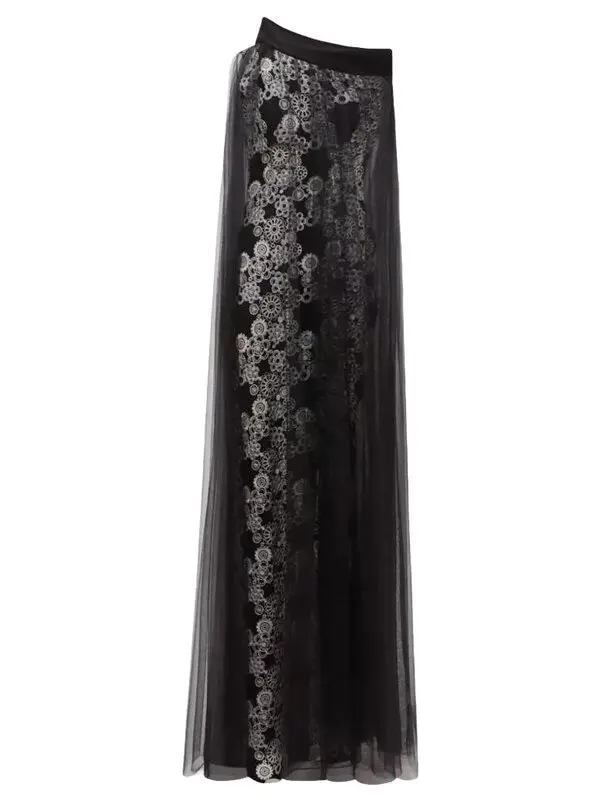 GEMY MAALOUF Embroidered Tulle Overlay Maxi Dress - Black