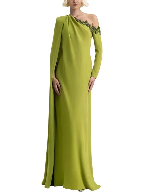 GEMY MAALOUF Beaded One-shoulder Maxi Dress - Green