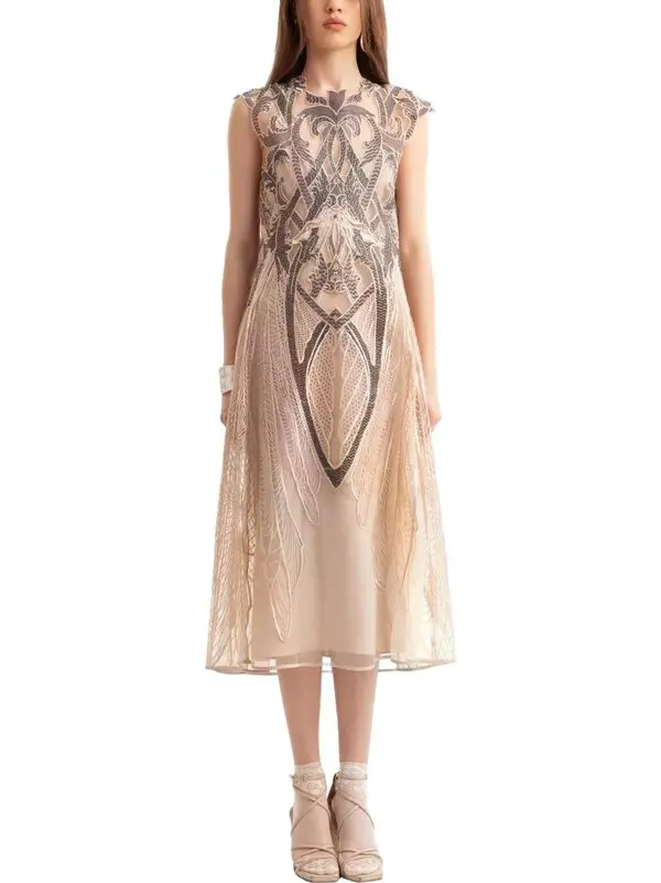 GEMY MAALOUF Embroidery-detailed Midi Dress - Pink