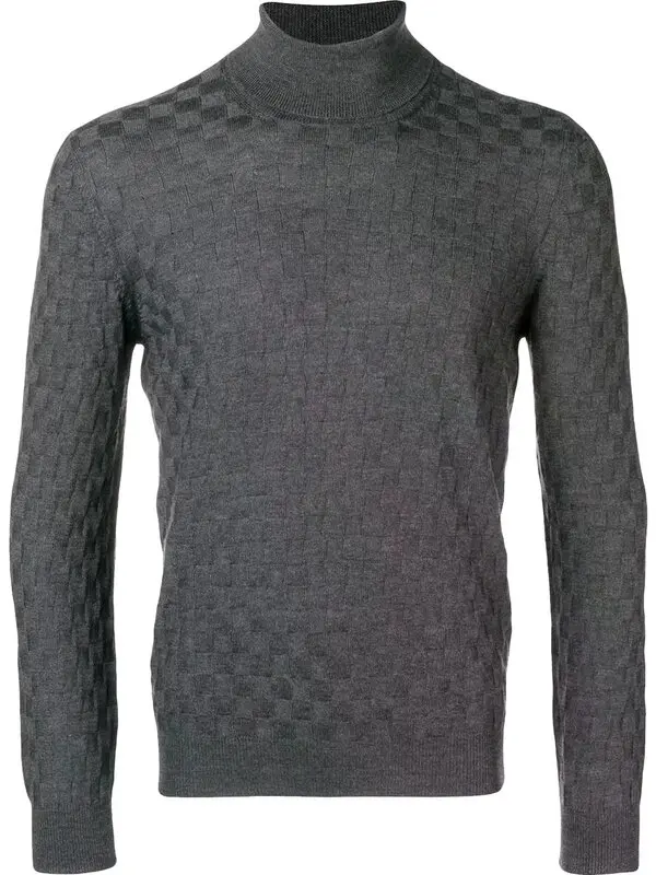 Tagliatore Checkerboard Knit Sweater - Grey